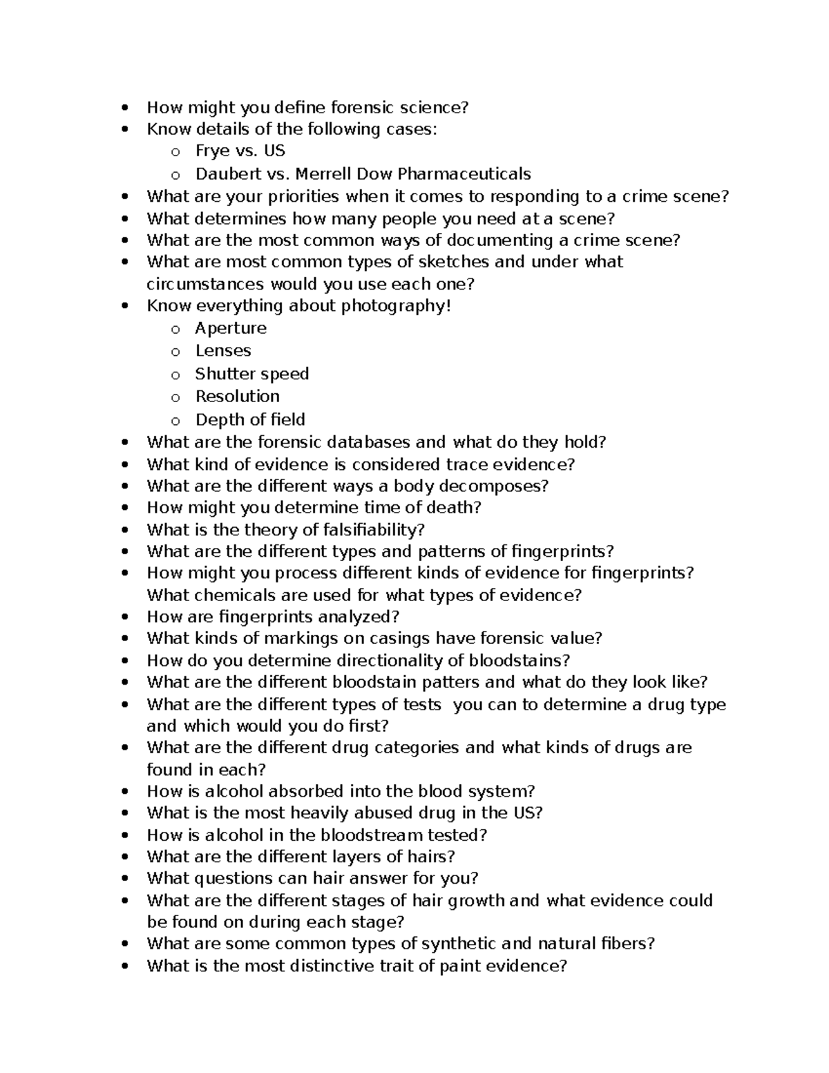 Final Study Guide - ... - How might you define forensic science? Know ...