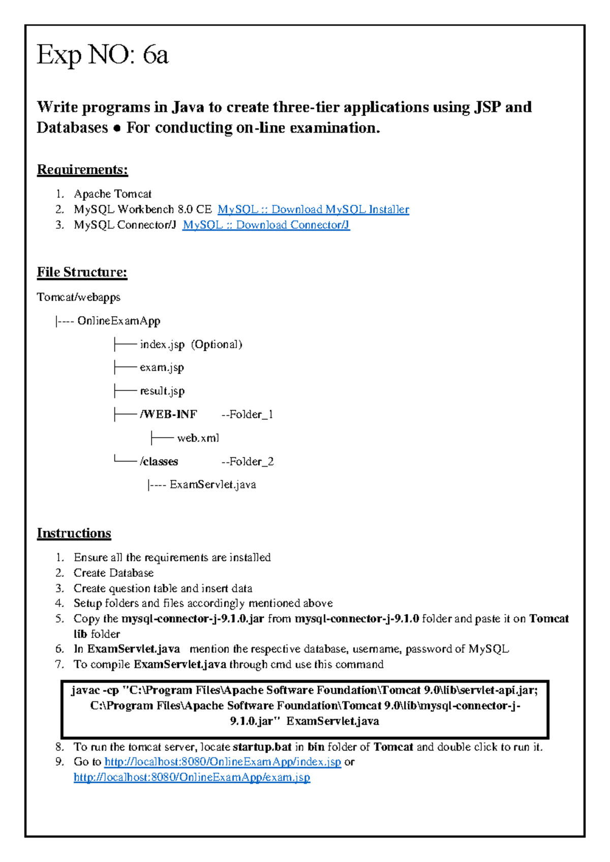 Java JSP Three-Tier Online Exam Application - Experiment 6a - Studocu