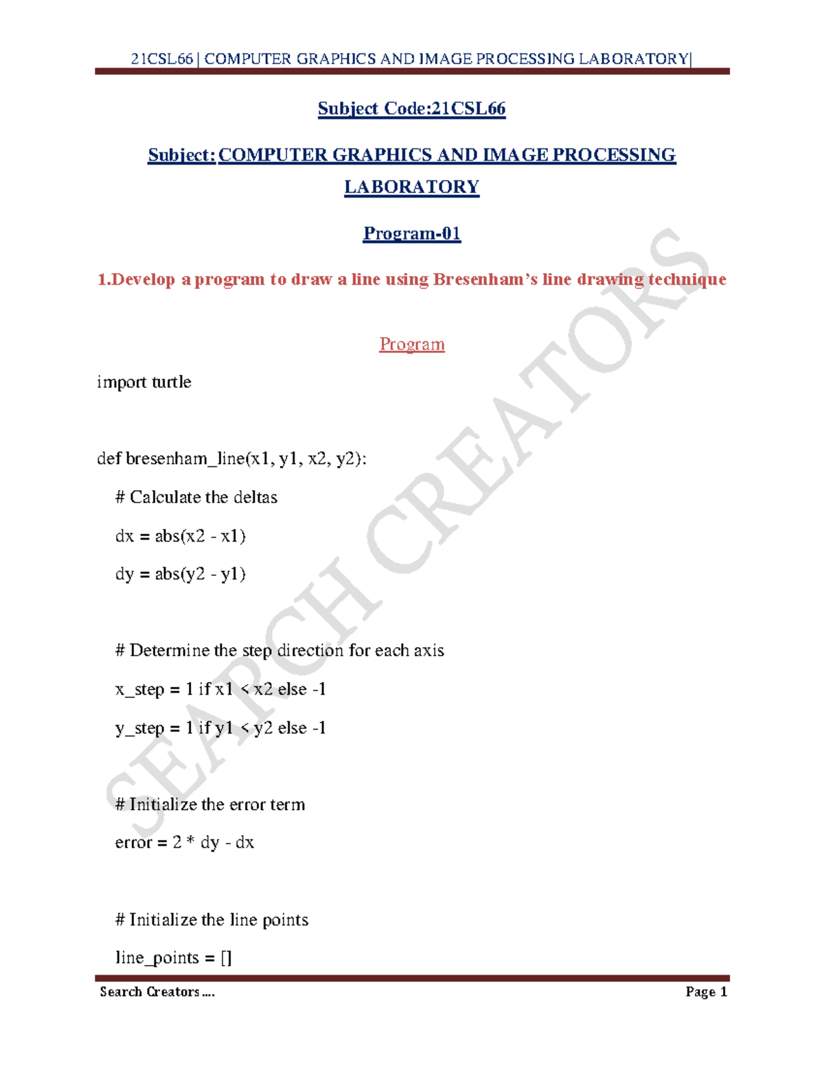 Computer Graphics & Image Processing Laboratory Manual (21CSL6) - Studocu