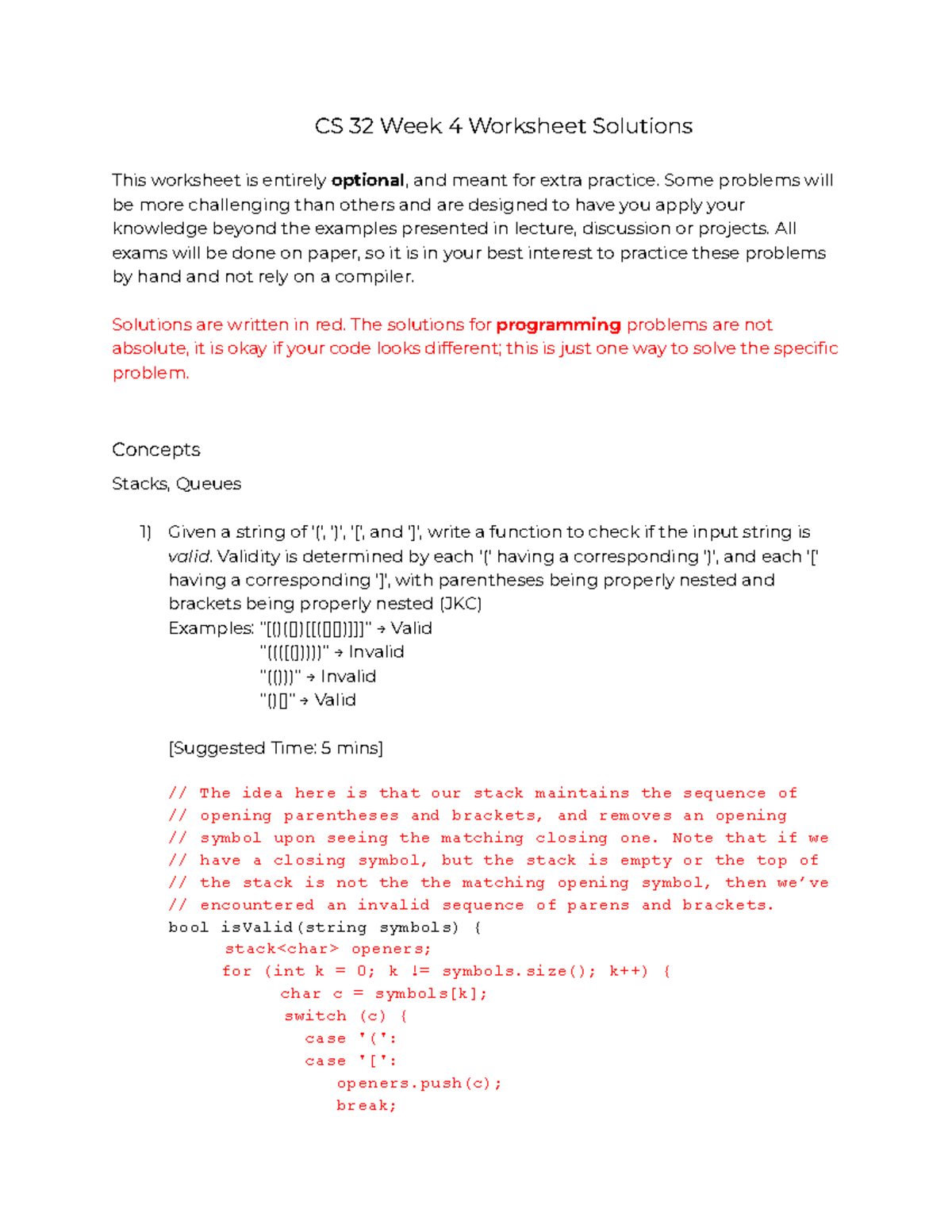 Computer Science 32 - Professor SmallBerg - Week 4 Worksheet Solutions ...