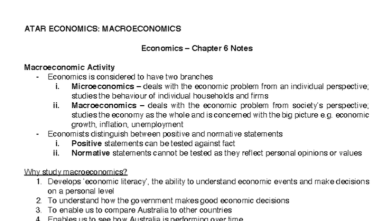 ATAR Economics Unit 2: Comprehensive Study Notes on Macroeconomics ...