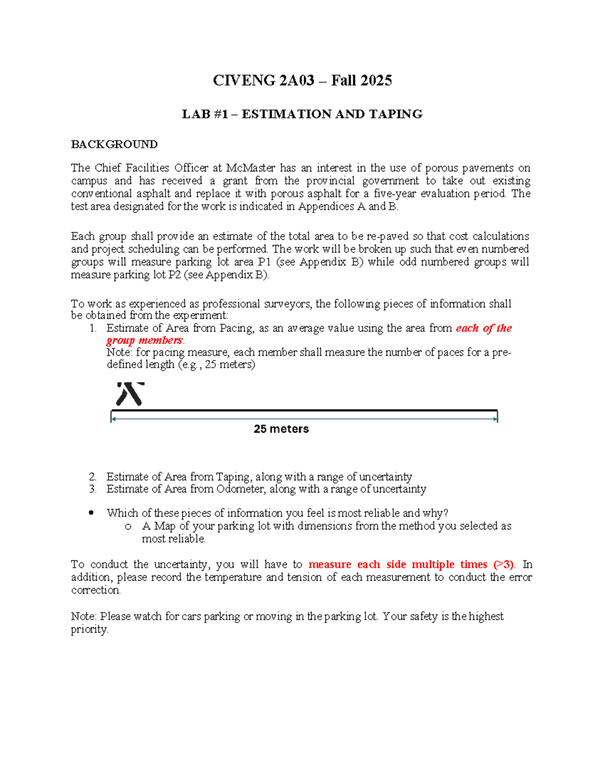 CIVENG 2A03 Fall 2025 Lab: Estimation & Taping Techniques - Studocu