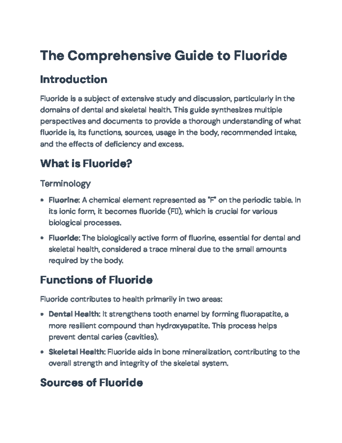 Comprehensive Guide to Fluoride: Health, Sources & Daily Needs - Studocu