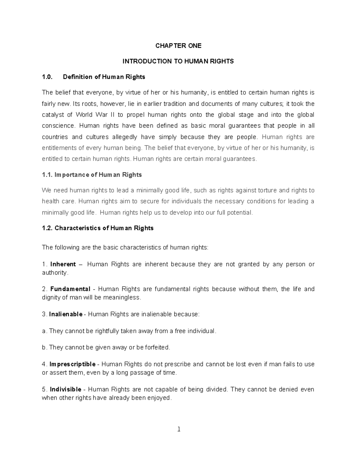 HUM 101: Comprehensive Notes on Human Rights Principles and Concepts ...