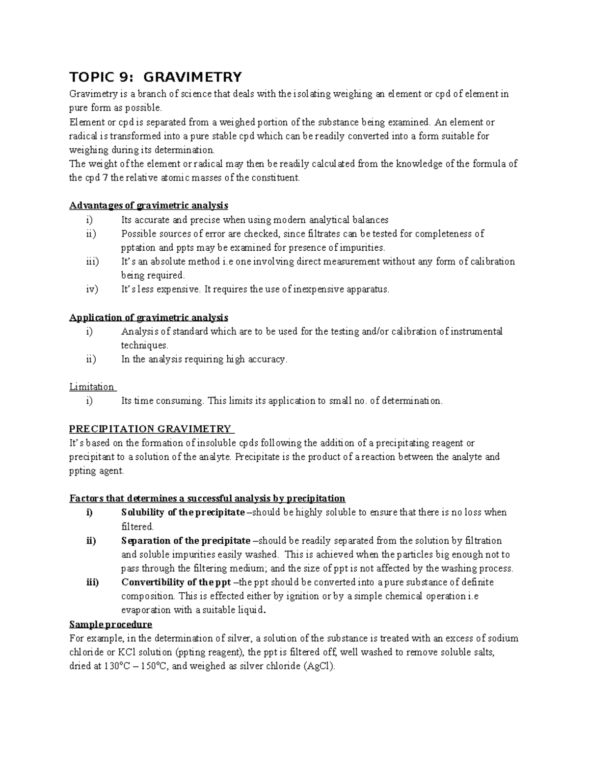 Gravimetric Analysis Notes: Topic 9 - Gravimetry Techniques and ...
