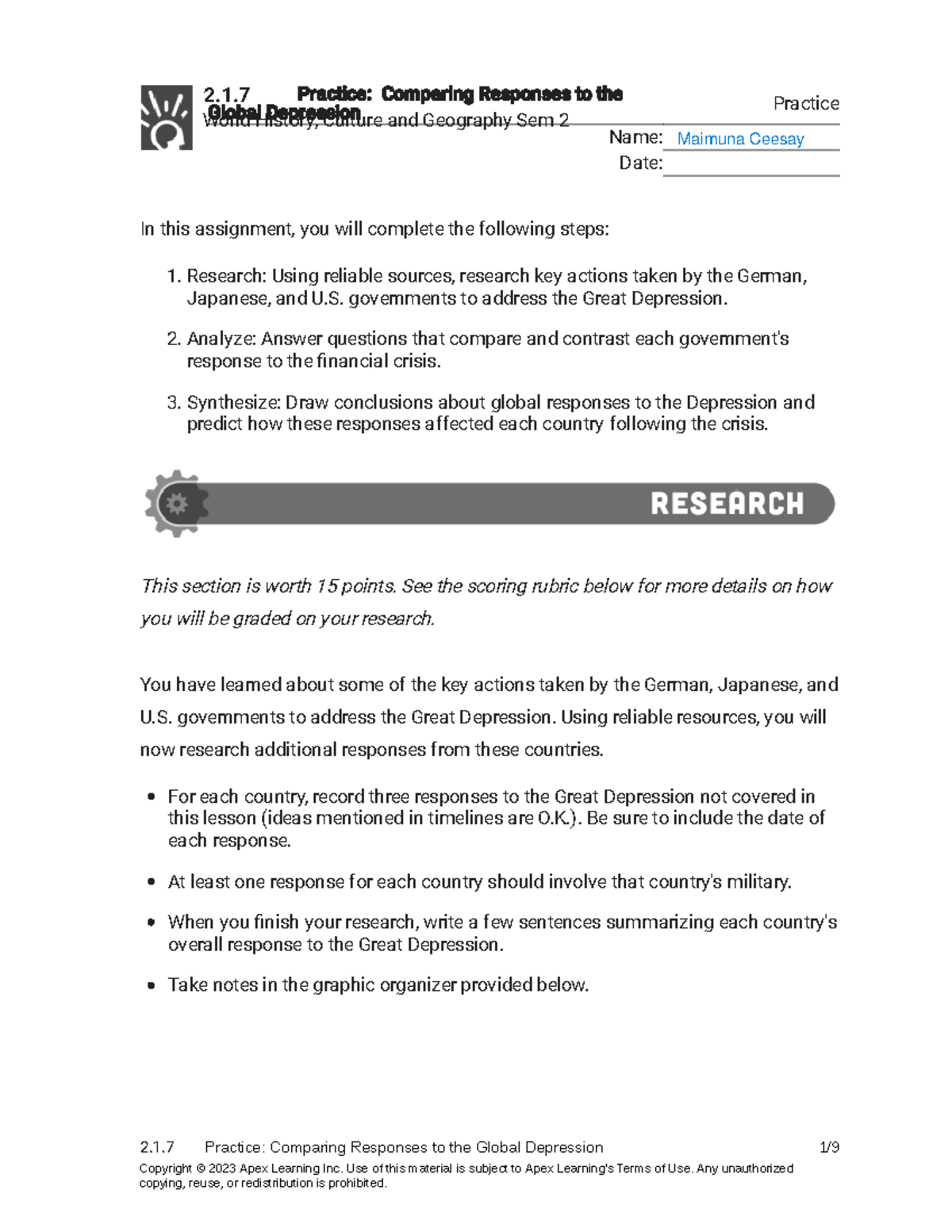 Comparing Global Responses to the Great Depression - World History 2.1. ...