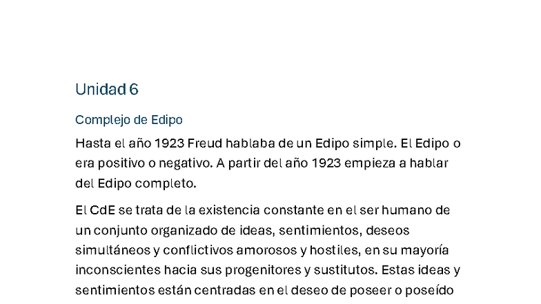 Unidad 6: Complejo de Edipo y su Evolución en Freud - Studocu