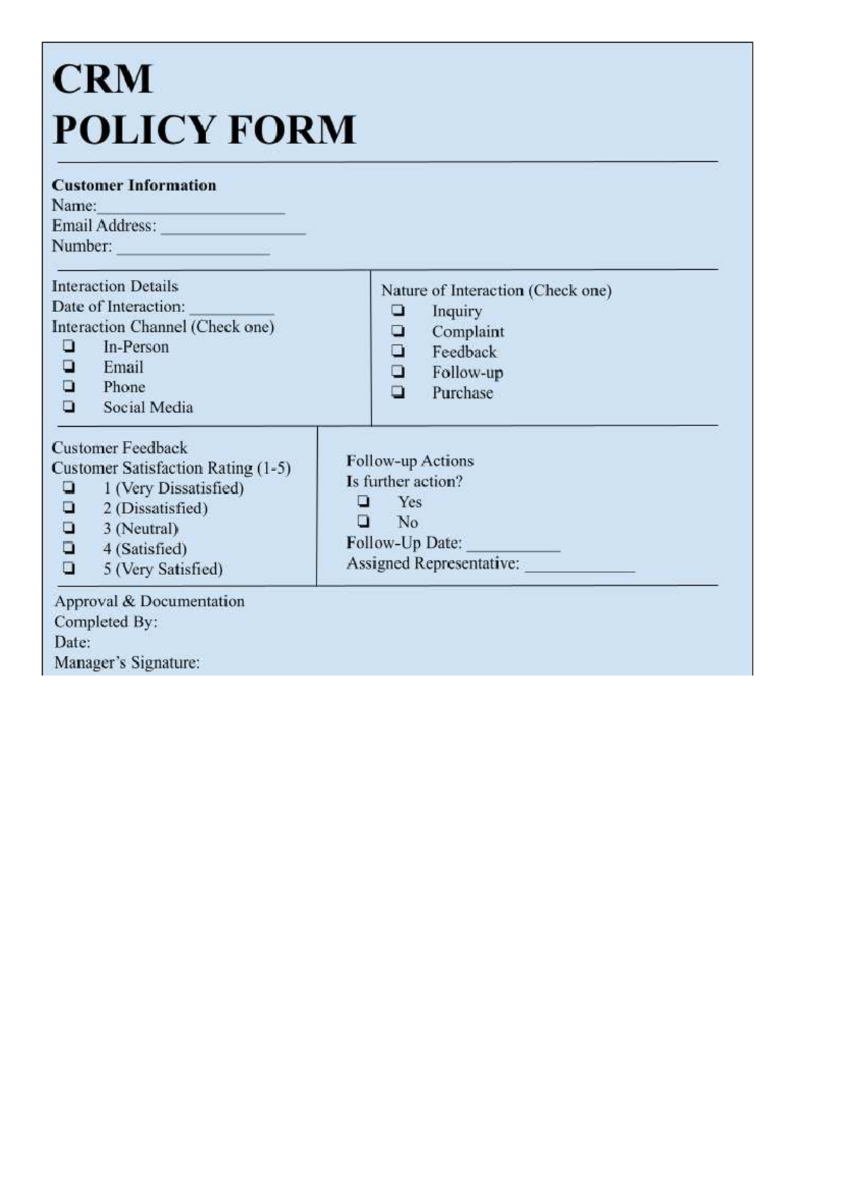 CRM Policy Form: Customer Interaction & Feedback Documentation - Studocu