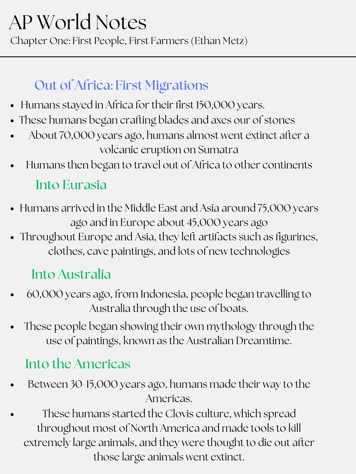 notes for class - AP World Notes Chapter One: First People, First ...