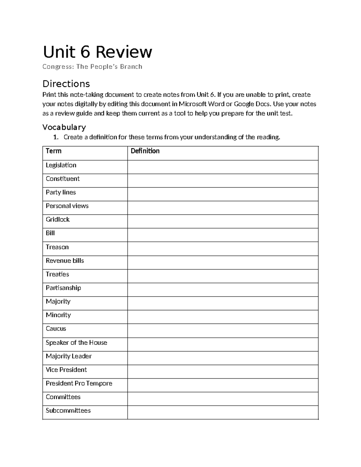 Unit 6 Review: Congress - The People's Branch Study Guide - Studocu