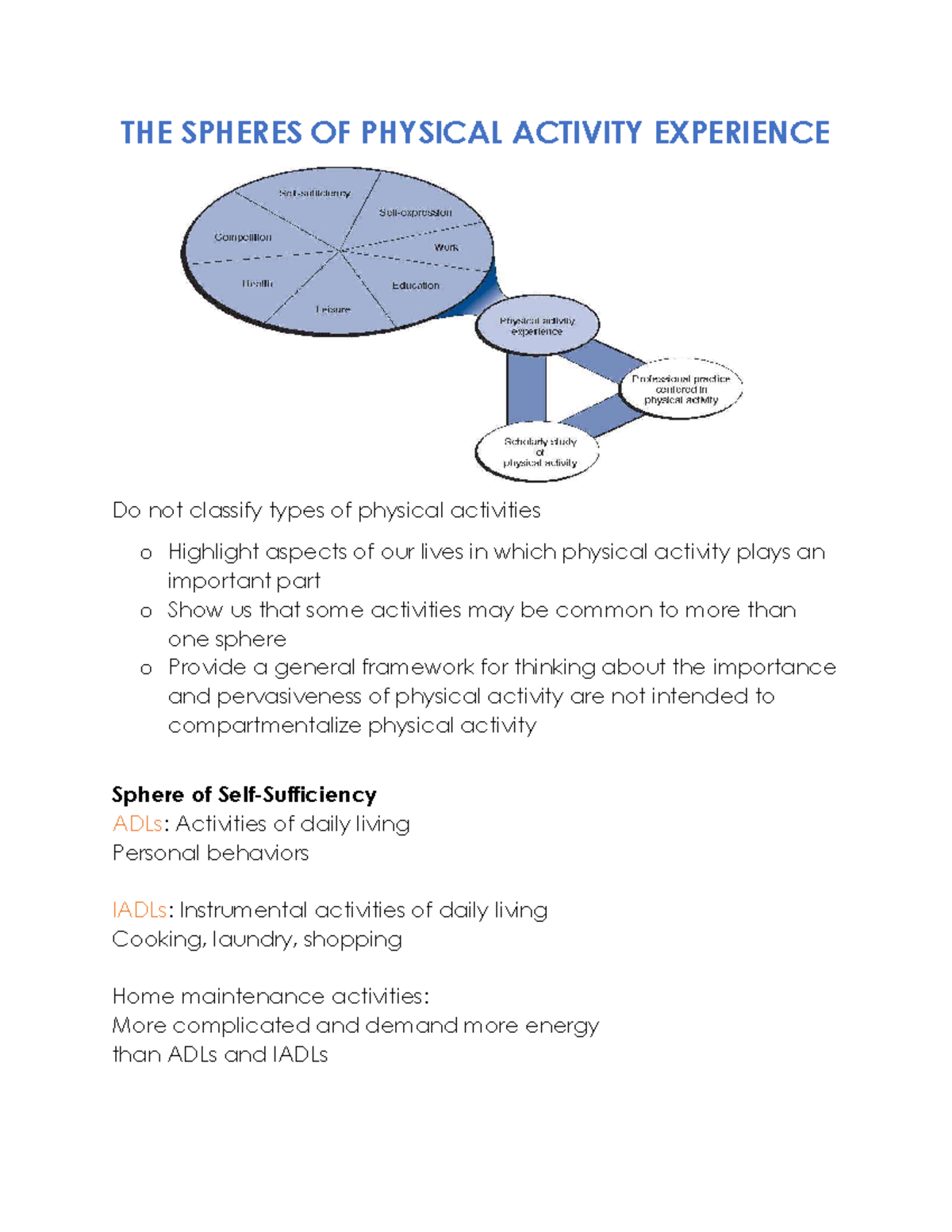 Spheres of Physical Activity Experience (KINE - 01) - THE SPHERES OF ...