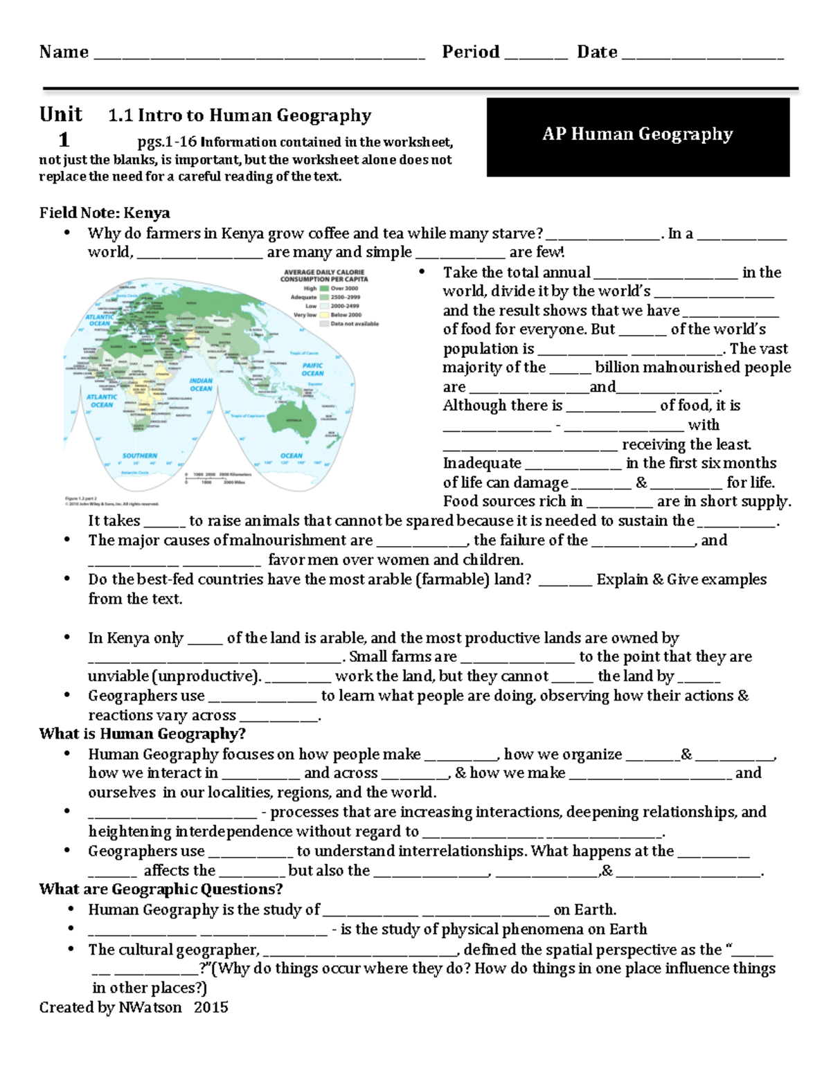 1.1 AP Human Geography Worksheet: Key Concepts and Insights - Studocu