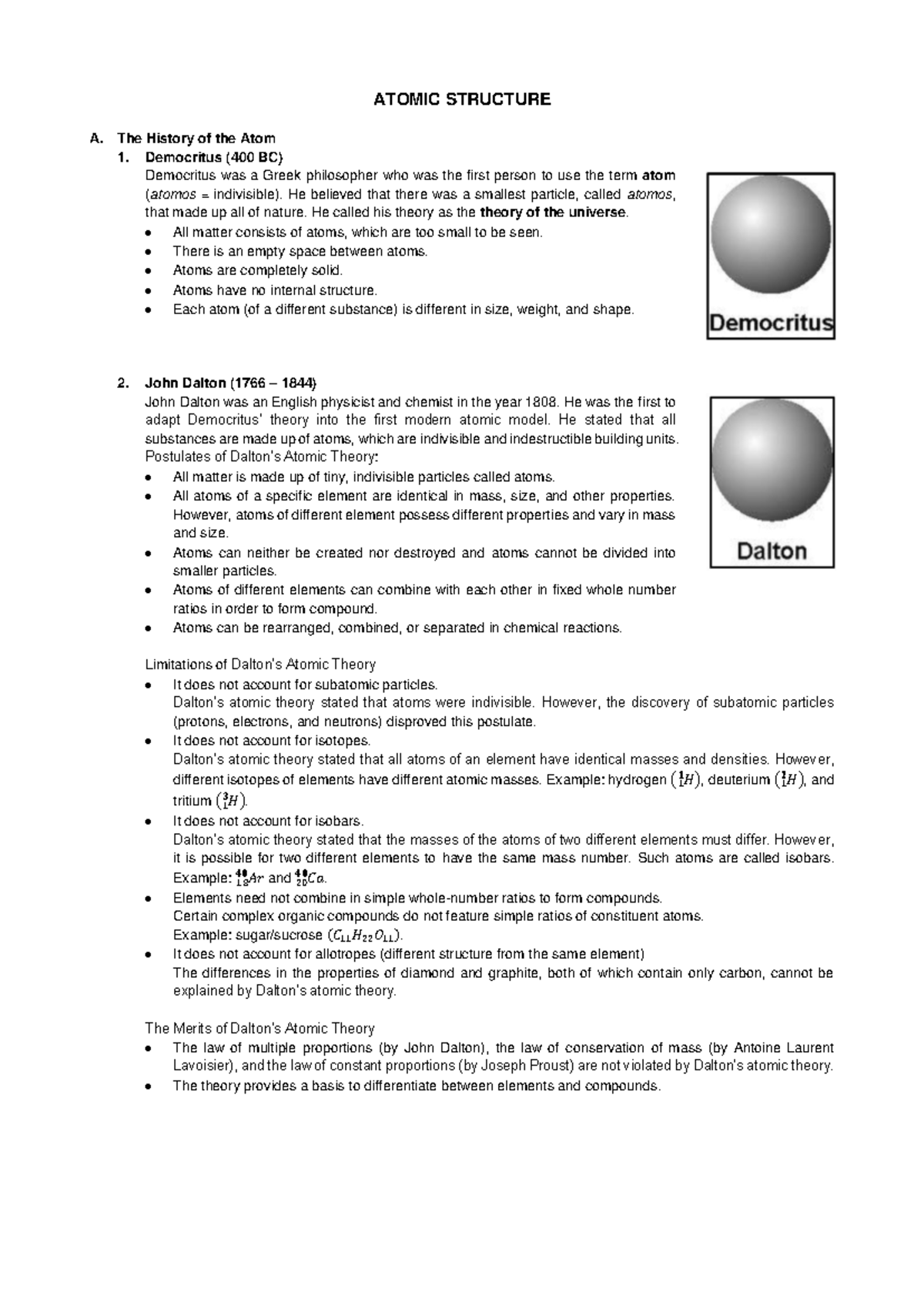 Atomic Structure Notes: History, Models, and Key Concepts - Studocu