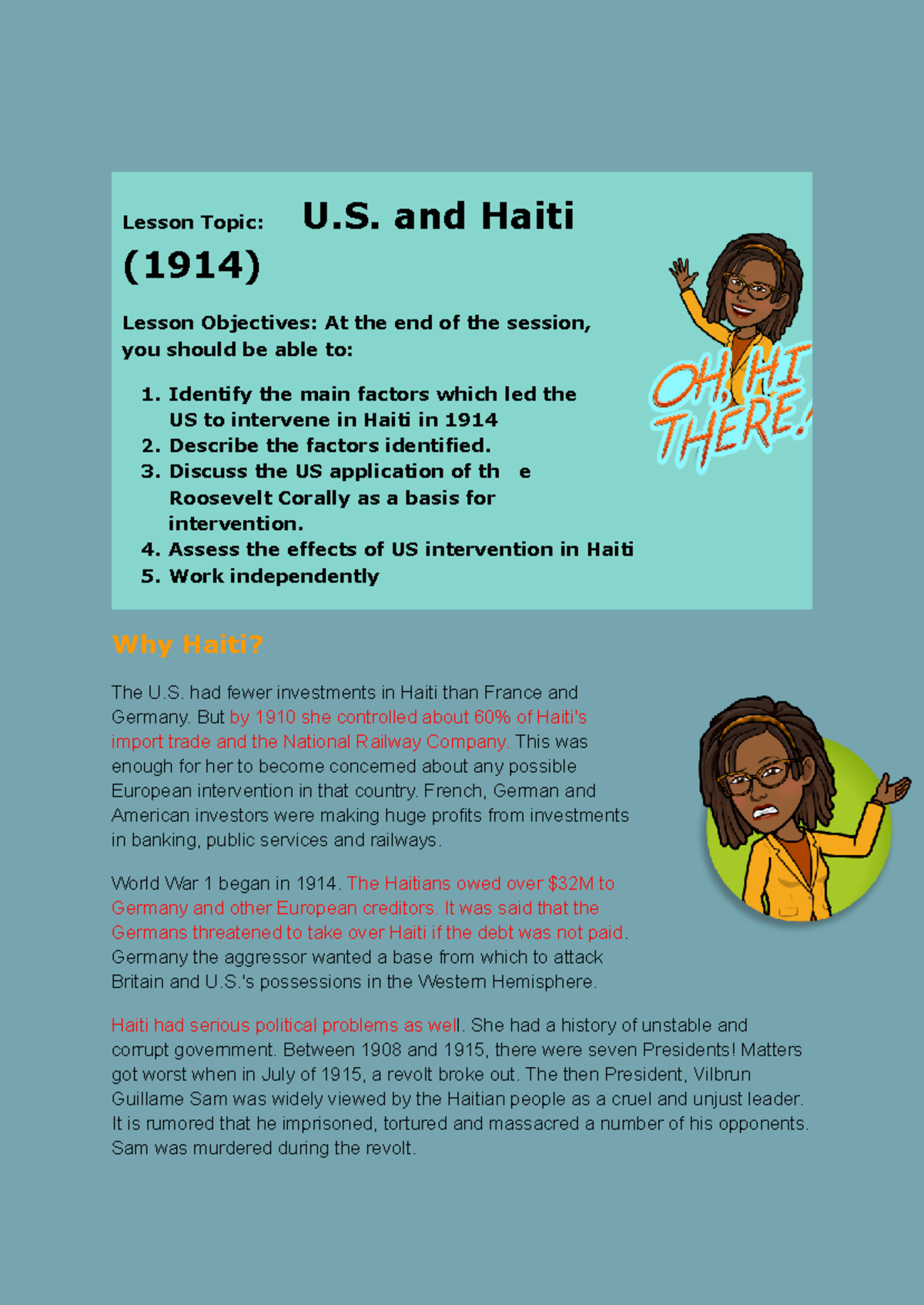 THE US in Haiti 1914 - class work - Lesson Topic: U. and Haiti (1914 ...