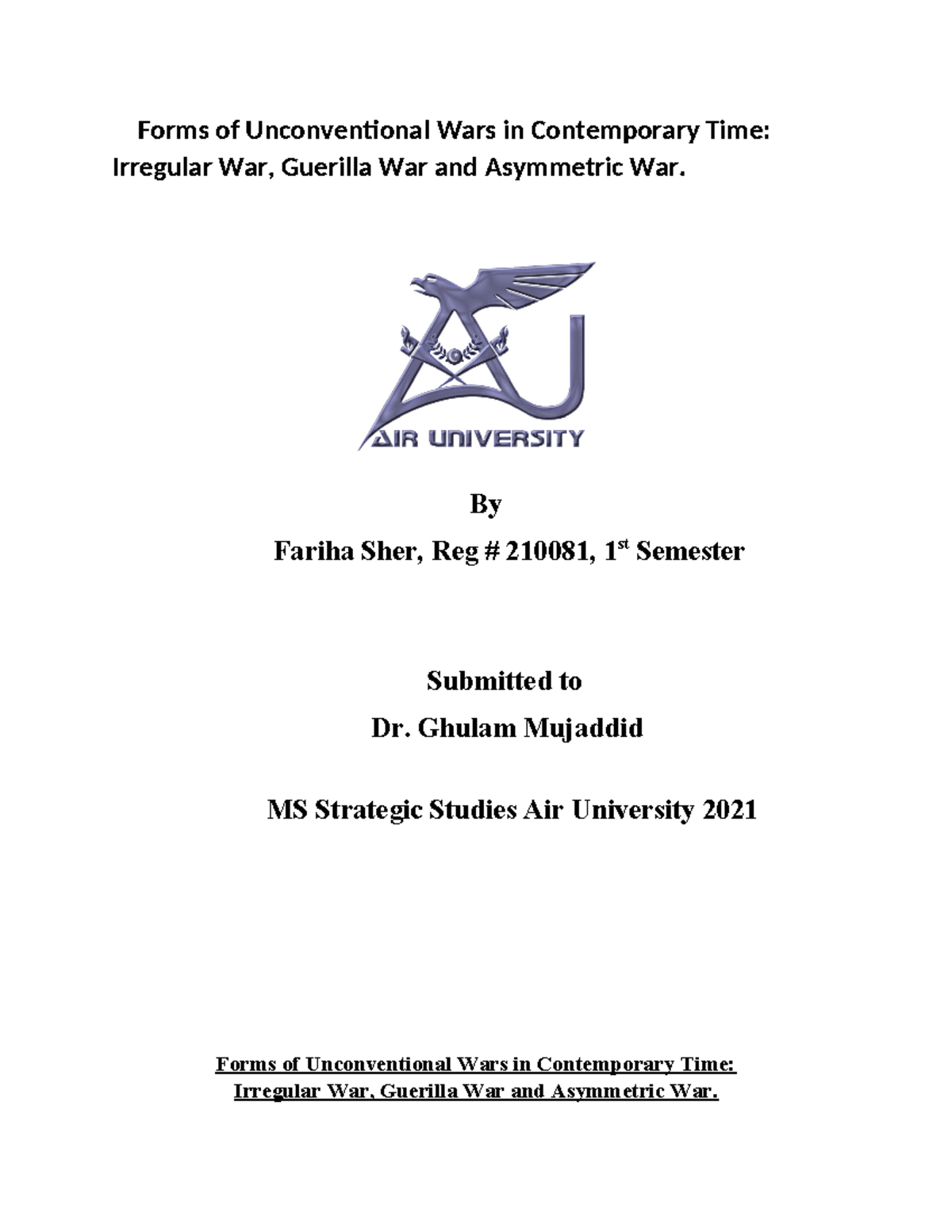Forms of Unconventional Warfare in Contemporary Conflicts (MS Strategic ...