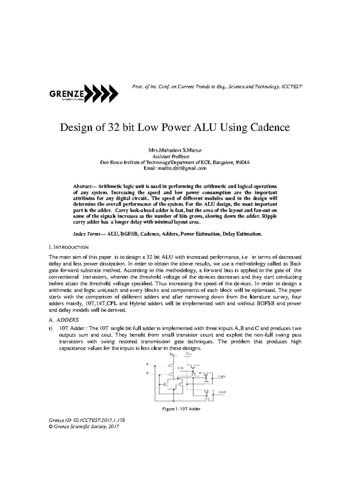 Design of 32-bit Low Power ALU Using Cadence - ICCTEST - Studocu