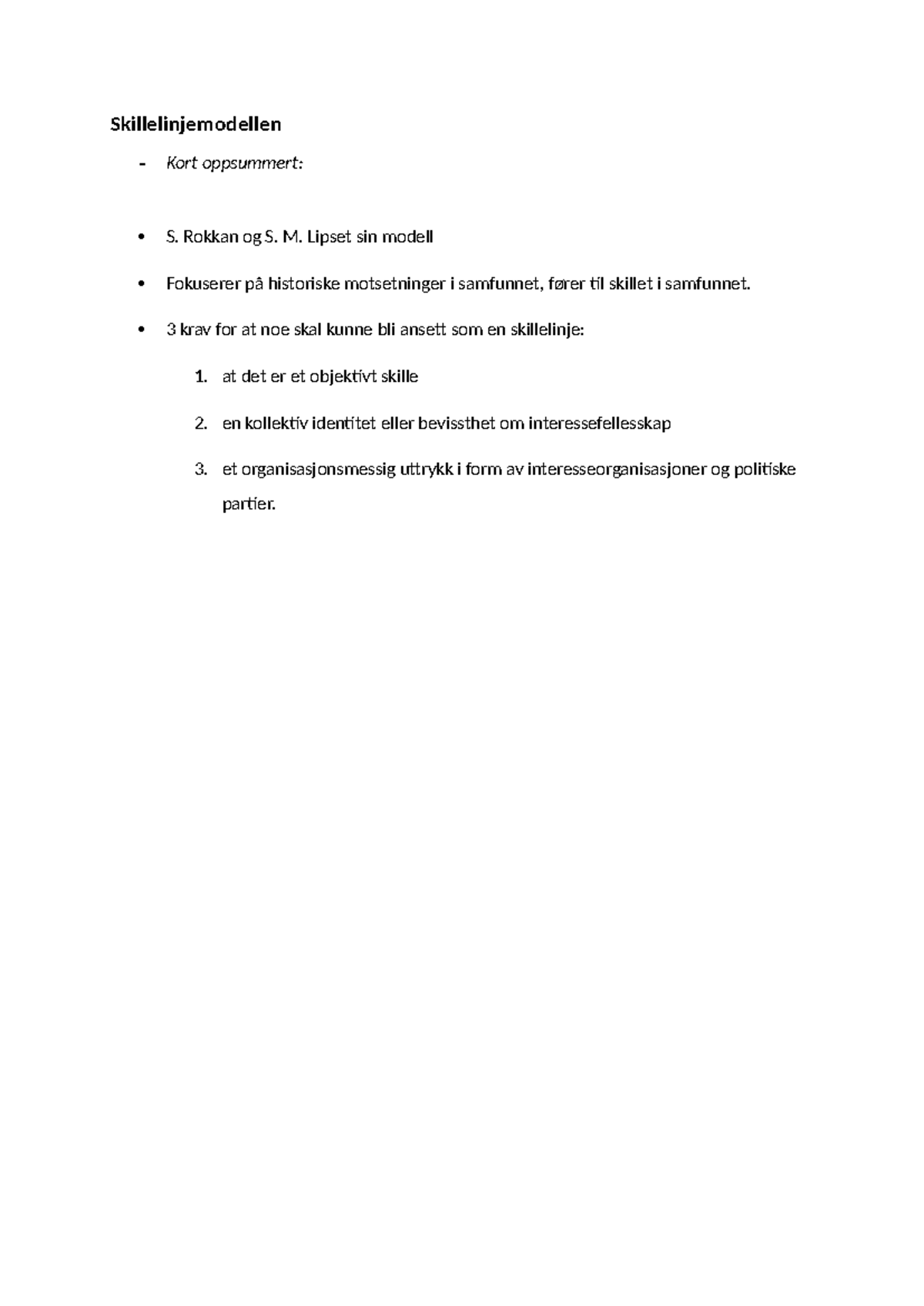 Rokkan & Lipsets modell - POL1001 - Skillelinjemodellen - Kort ...