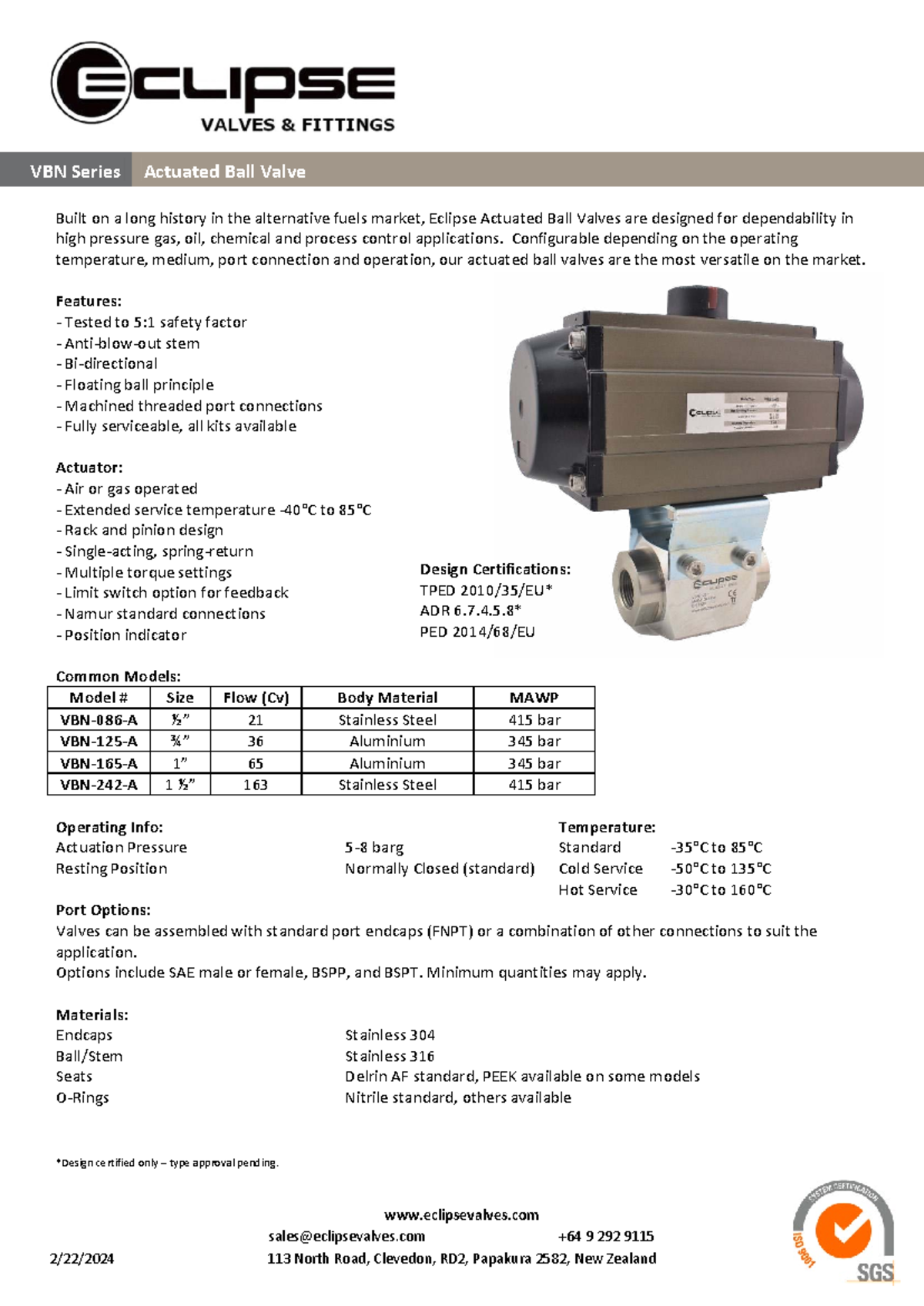 ECL VBN Series Actuated Ball Valves - Features & Specifications - Studocu