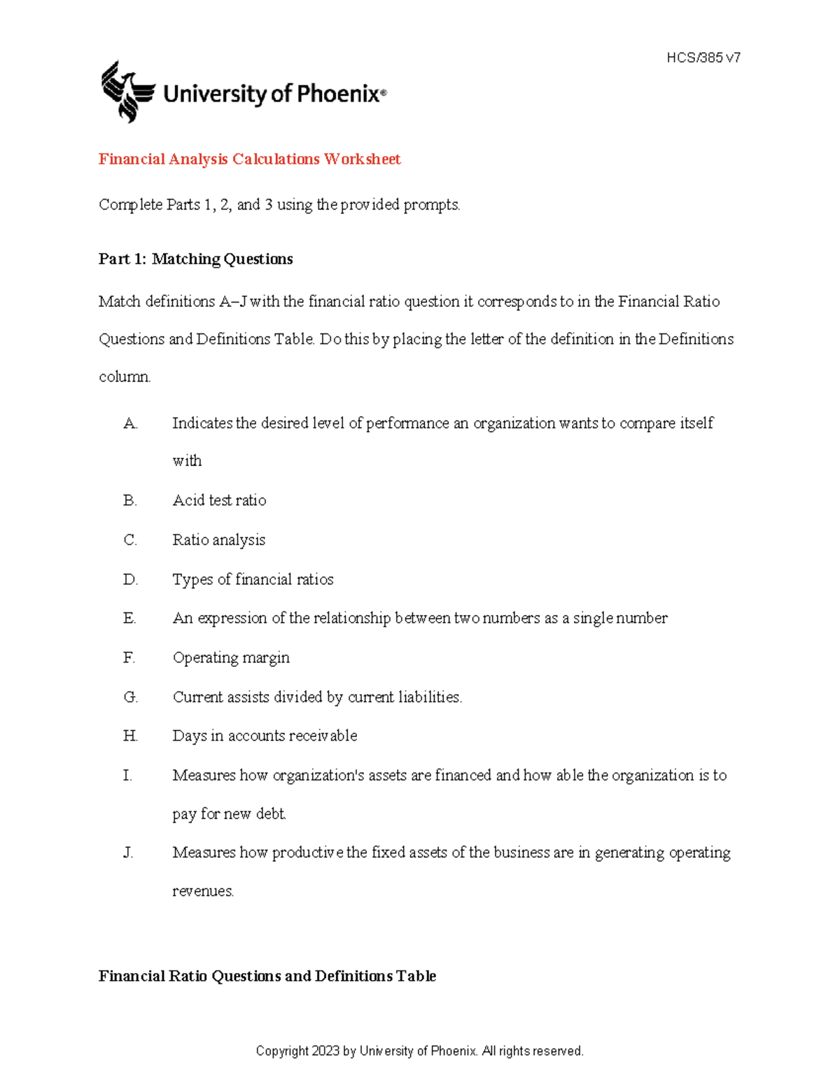 FIN 301 Week 4 Financial Analysis Calculations Worksheet - Studocu