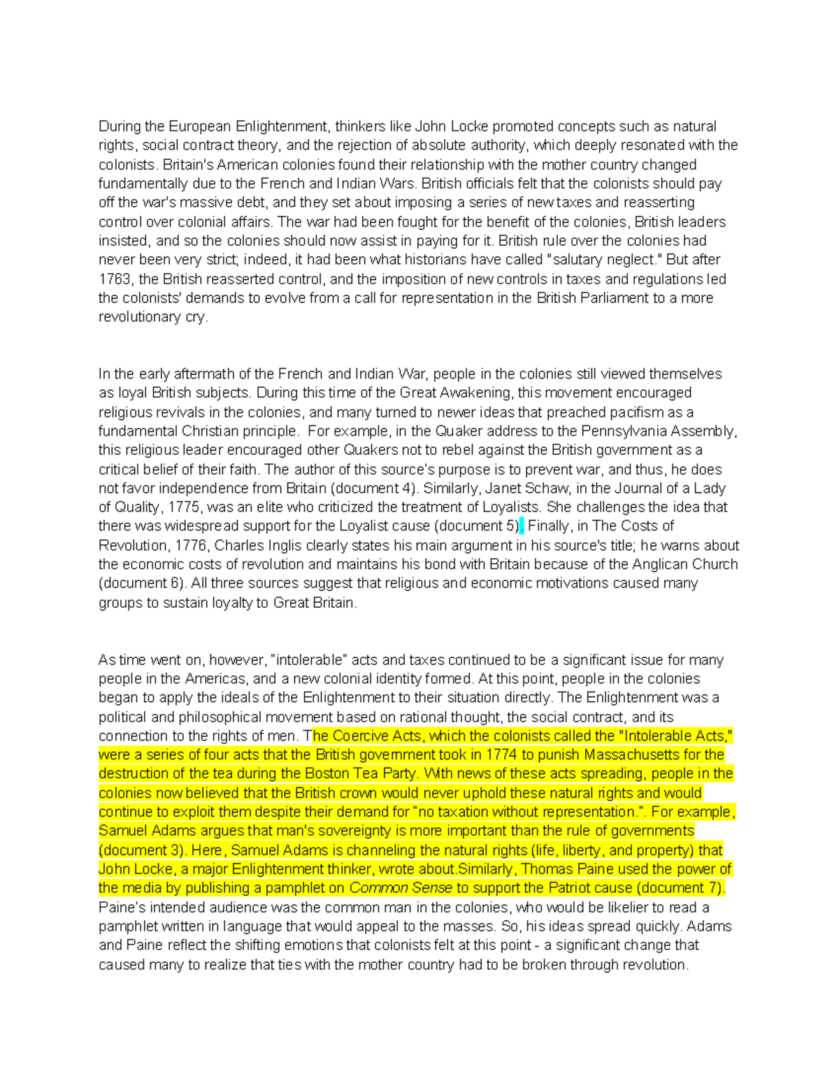 APUSH DBQ - The Impact of Enlightenment on Colonial Revolution - Studocu