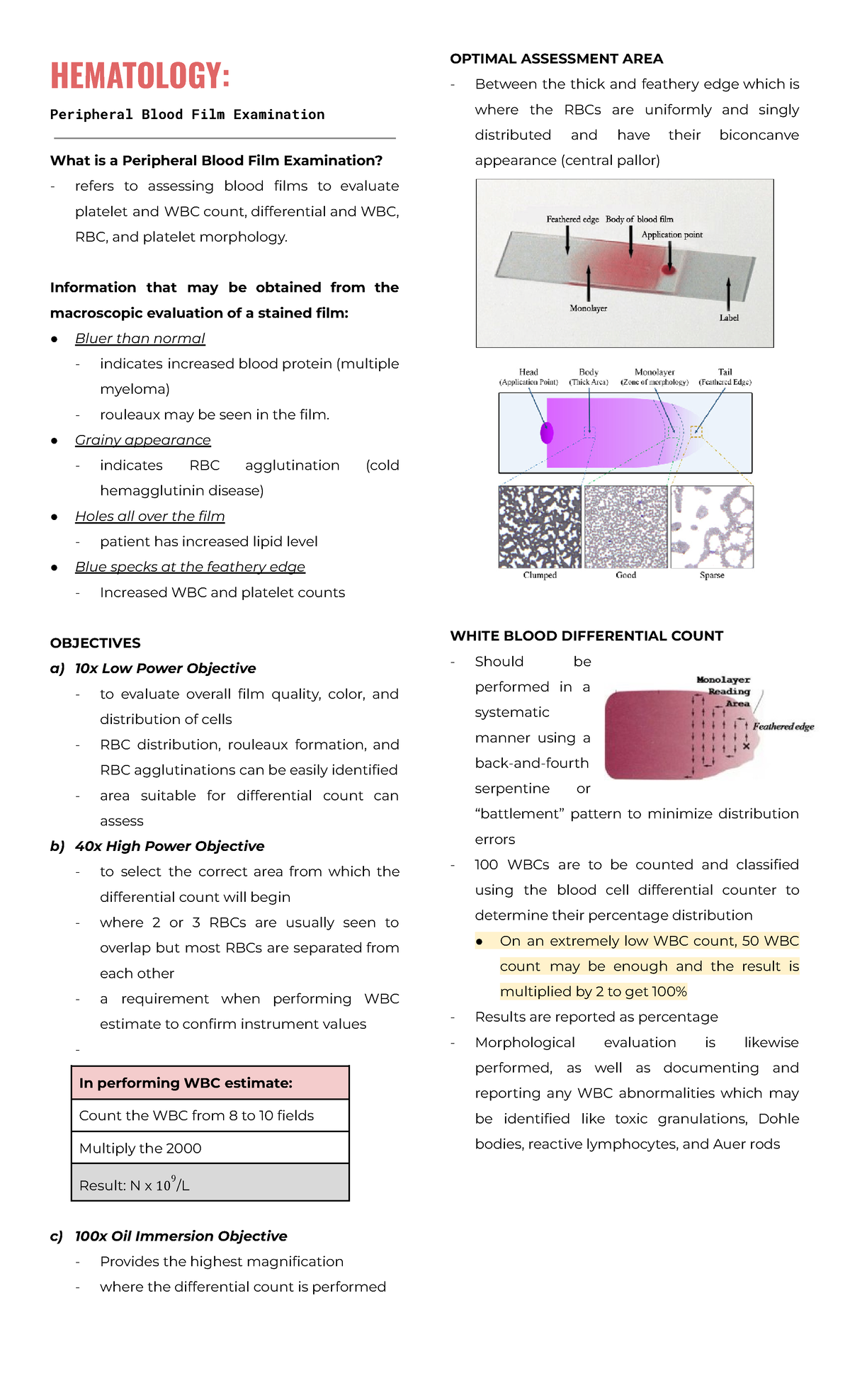 Hematology 101: Peripheral Blood Film Examination Guide - Studocu