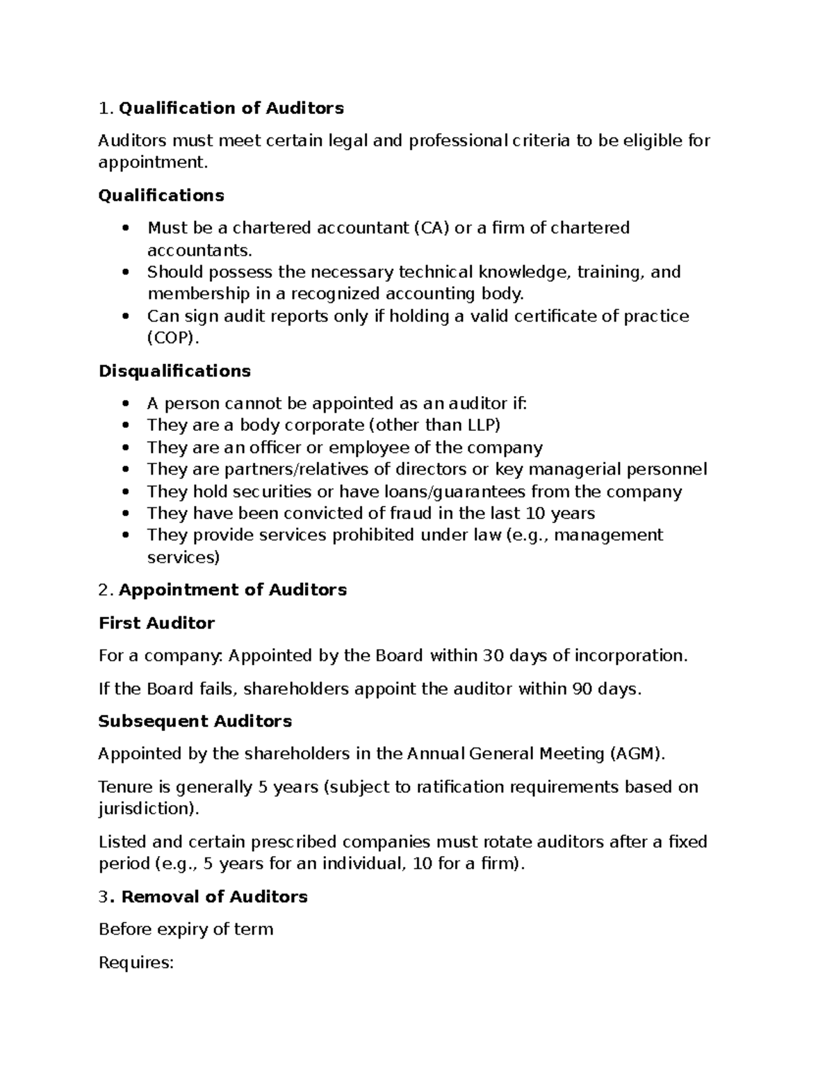 Auditors Qualification and Appointment Guidelines (ACCT 101) - Studocu