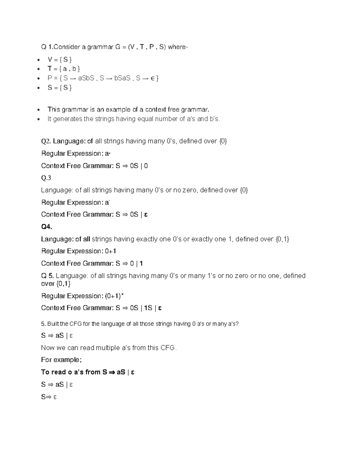CFG CNF Derivation Practice Problems and Solutions Analysis - Studocu