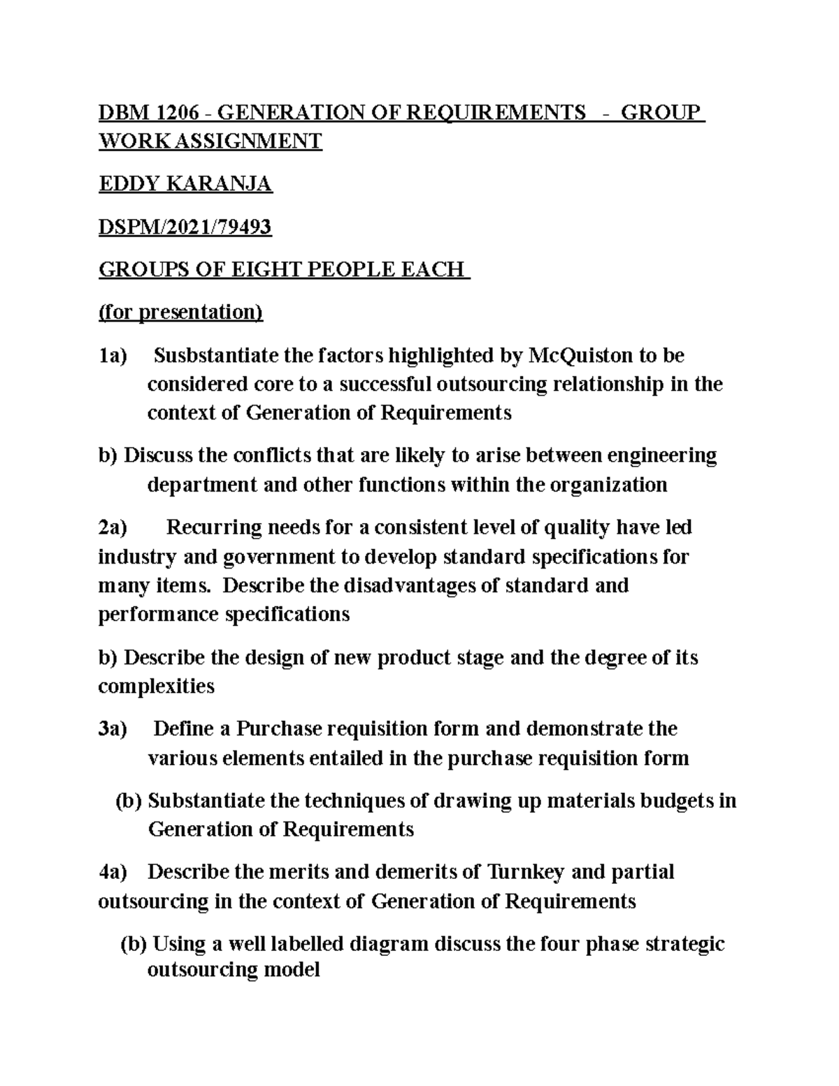 Assignment - Generation OF Requirements - DBM 1206 - GENERATION OF ...