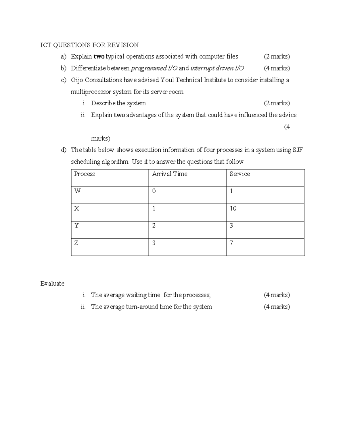 ICT Revision Questions: File Operations & Scheduling (SJF) - Studocu