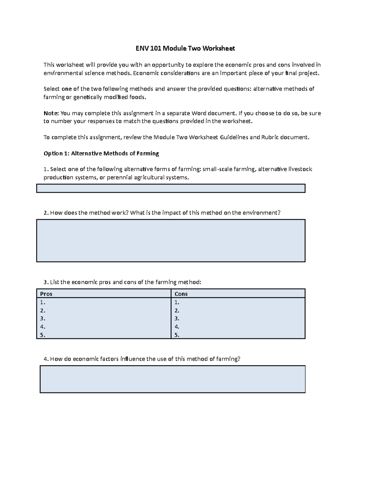ENV 101 Module 2 Worksheet - ENV 101 Module Two Worksheet This ...