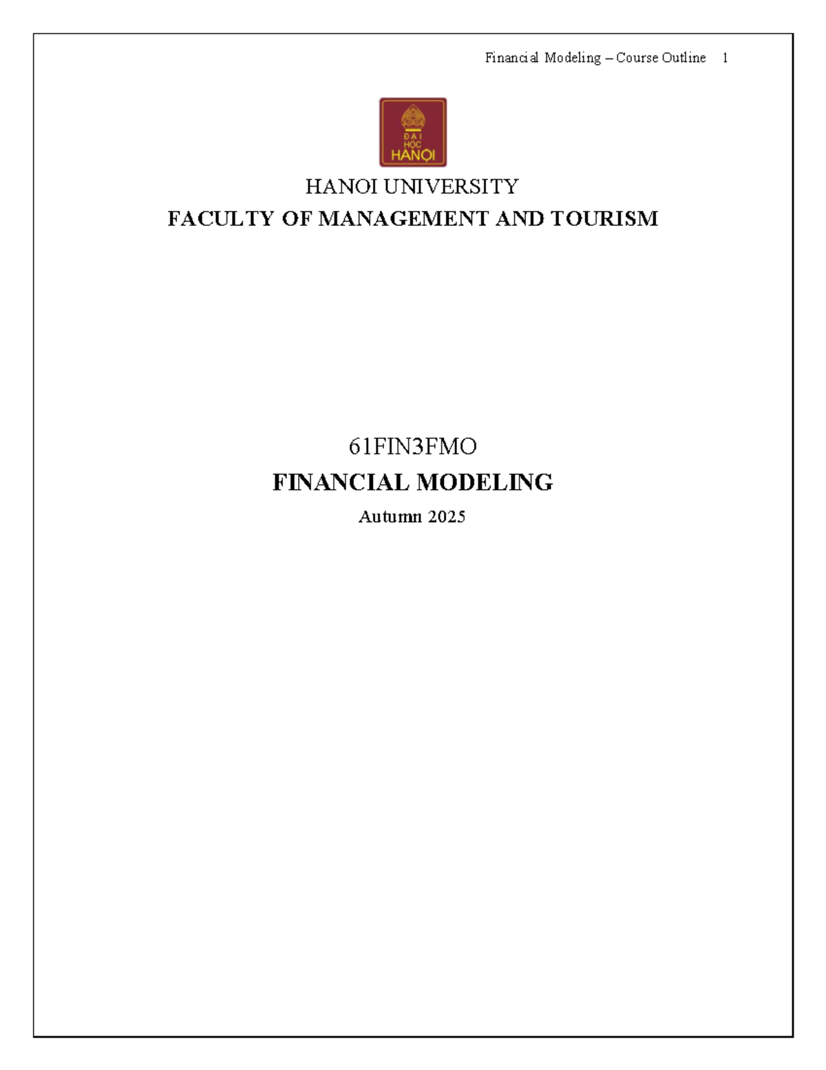 Financial Modeling Course Syllabus 61FIN3FMO Autumn 2025 - Studocu