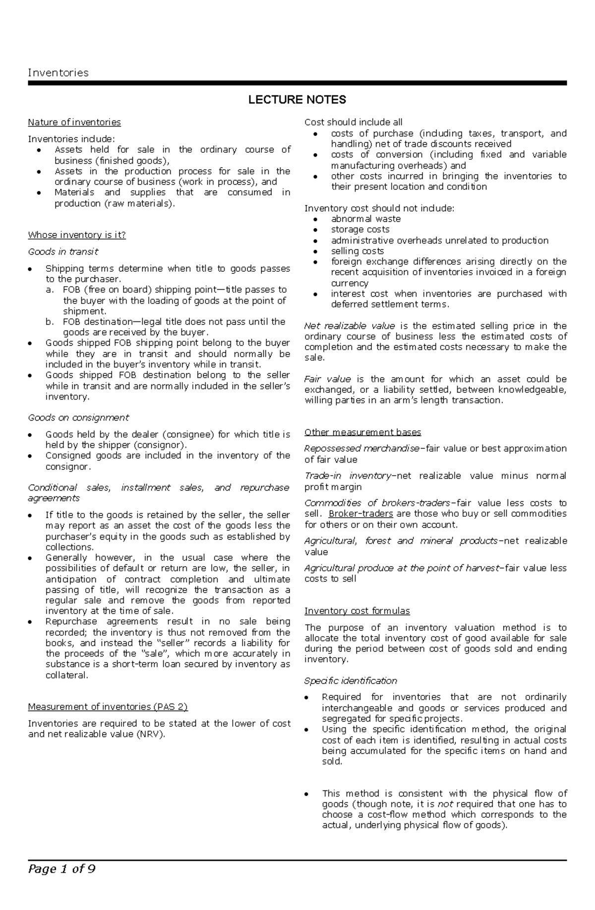 Inventory Lecture Notes for Accounting 101 - Studocu