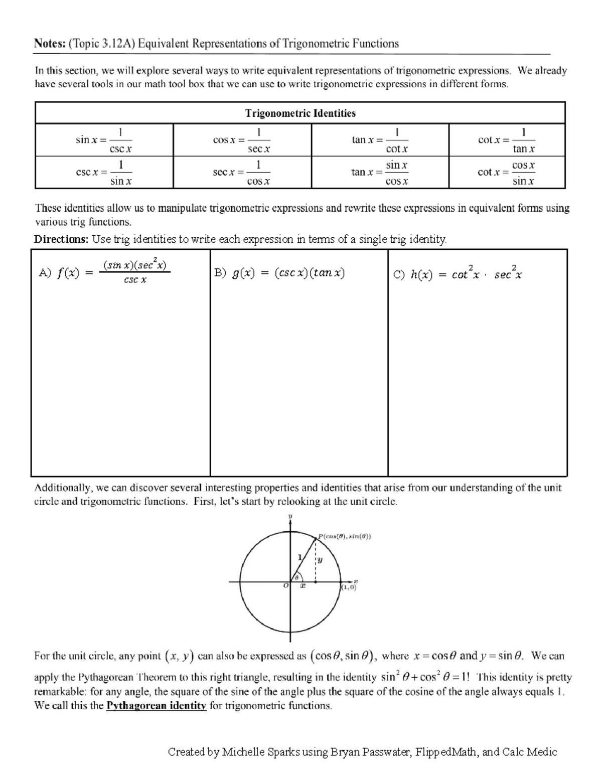 Notes on Trig Identities and Equivalents (MATH 3.12A) - Studocu