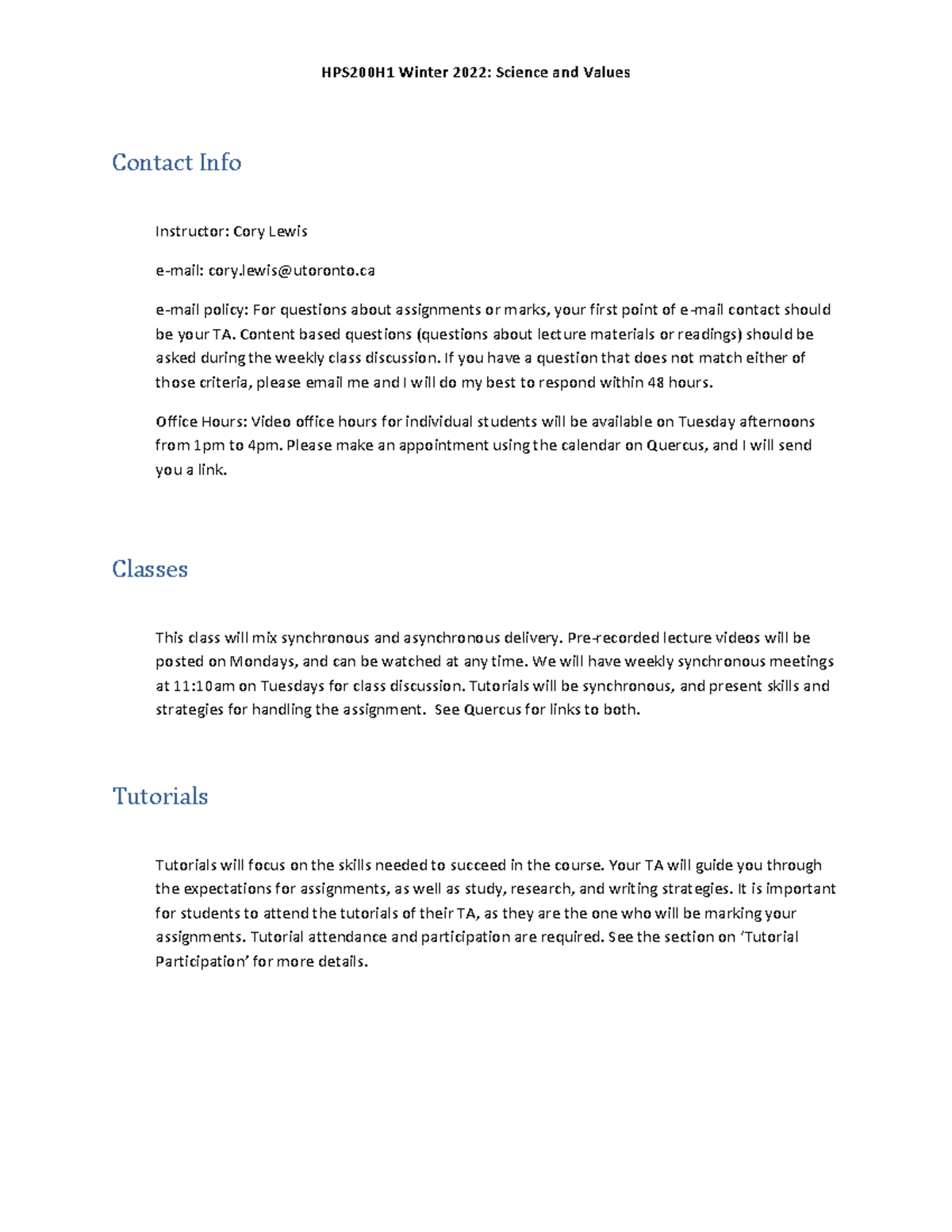 HPS200S Course Outline Syllabus 2022 - Science & Values Overview - Studocu