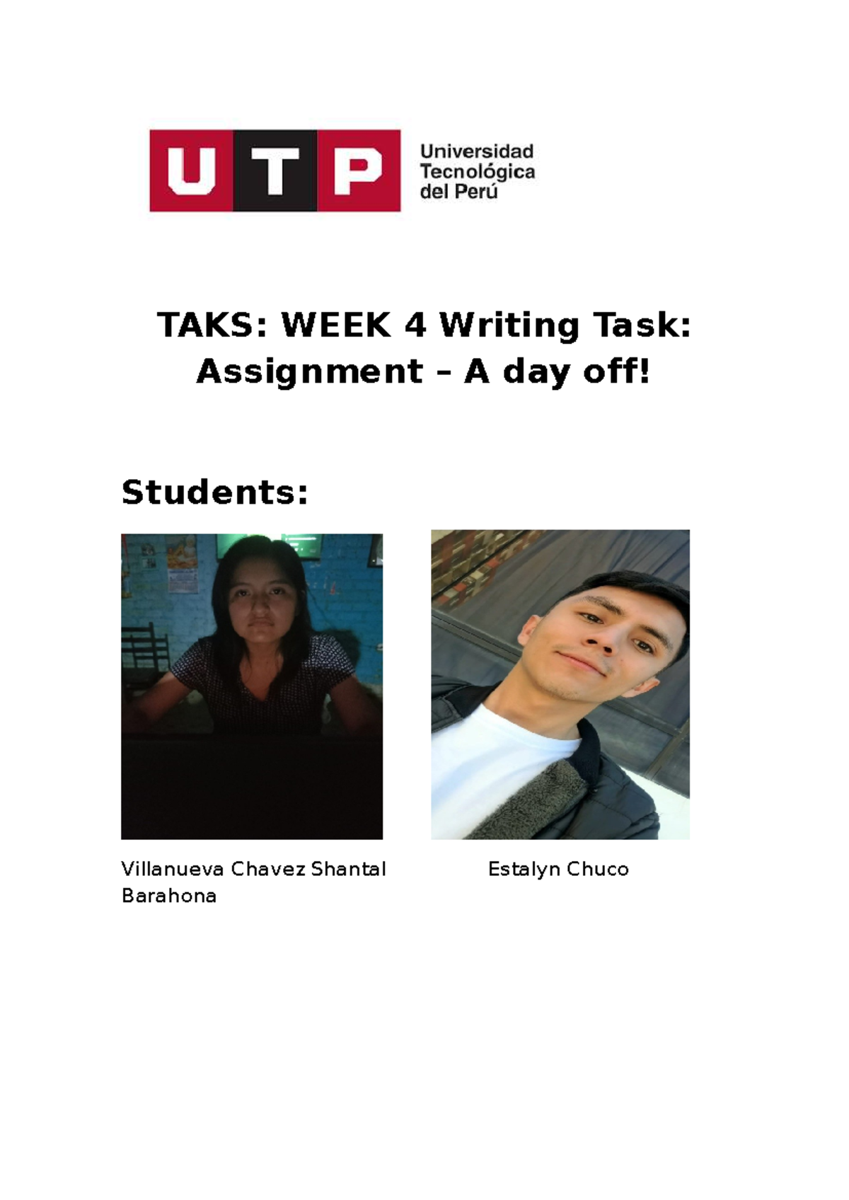 Inglés II: Week 4 Writing Task - A Day Off! - Studocu
