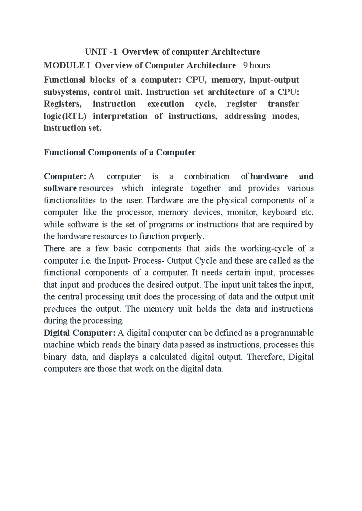 COA-1: Comprehensive Overview of Computer Architecture and Components ...