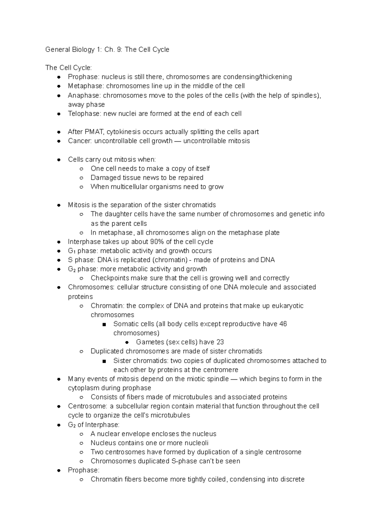 General Biology 1 Ch. 9 The Cell Cycle - General Biology 1: Ch. 9: The ...