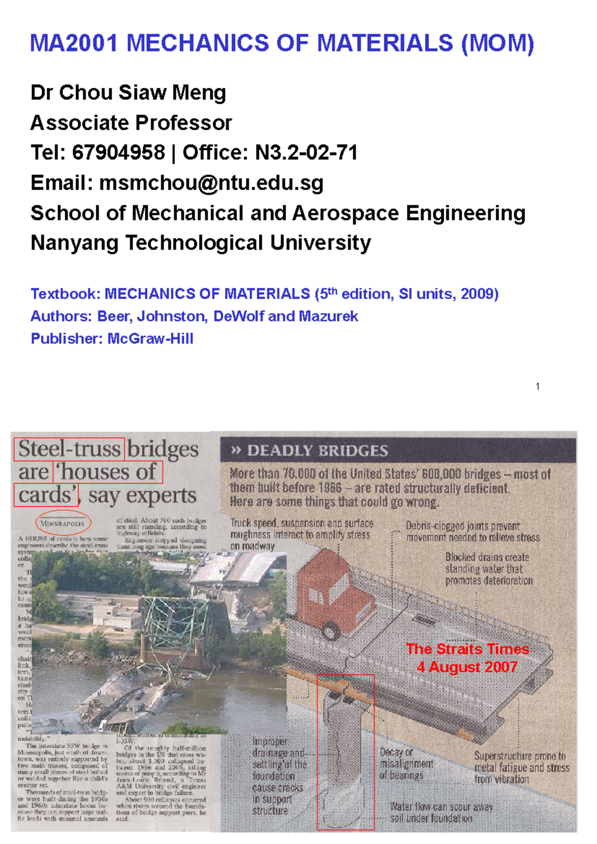 MA2001 Mechanics of Materials Lecture Slides - Chapter 1 Overview - Studocu