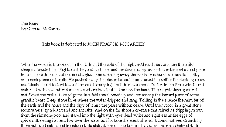 The Road (ENG 101) - Study Notes on Cormac McCarthy's Novel - Studocu