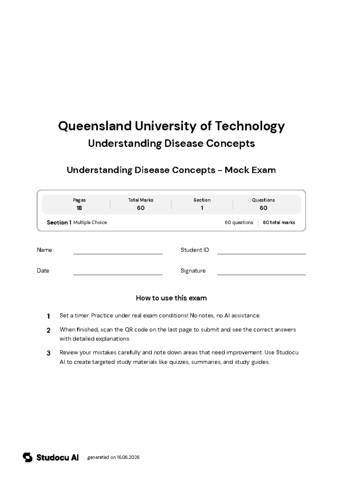 Understanding Disease Concepts - Mock Exam - Studocu