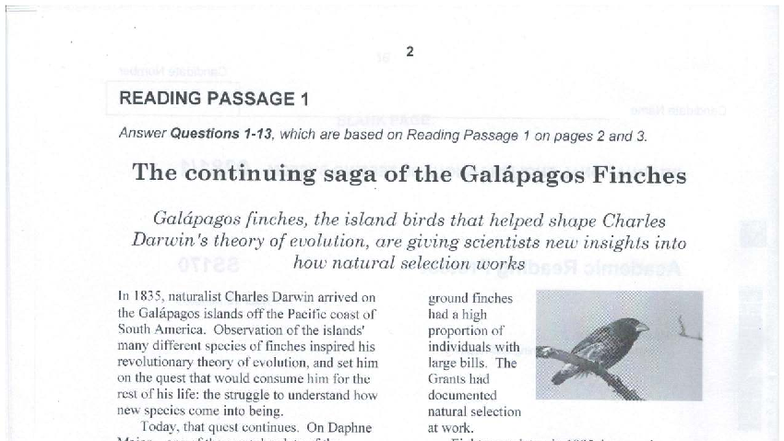 SS170 - Reading Passage Analysis: Galapagos Finches and Concrete ...