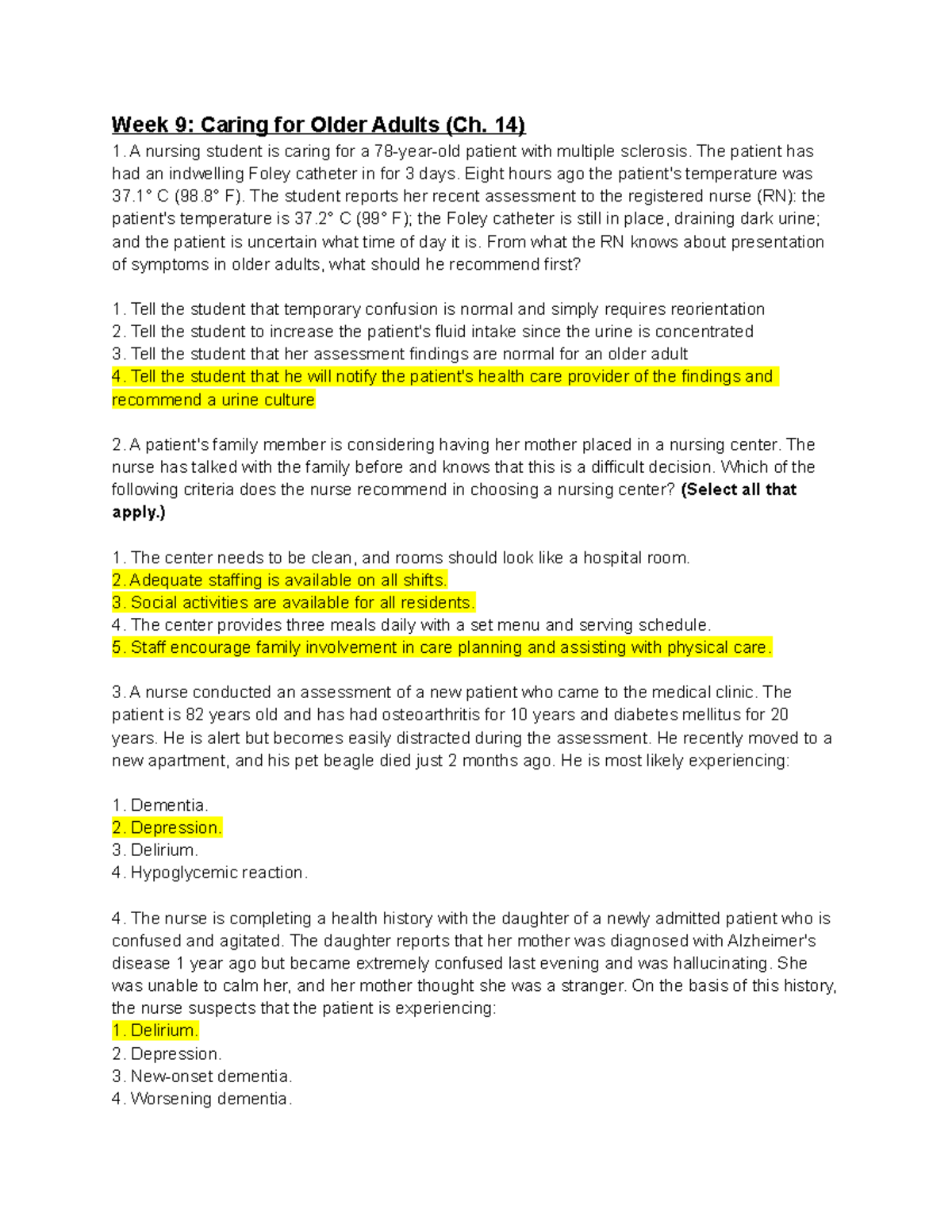 204 Final Exam - Practice Questions on Caring for Older Adults and ...