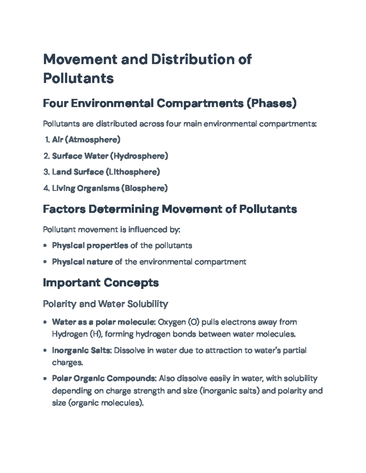 Pollutant Movement & Distribution in Environmental Compartments ...