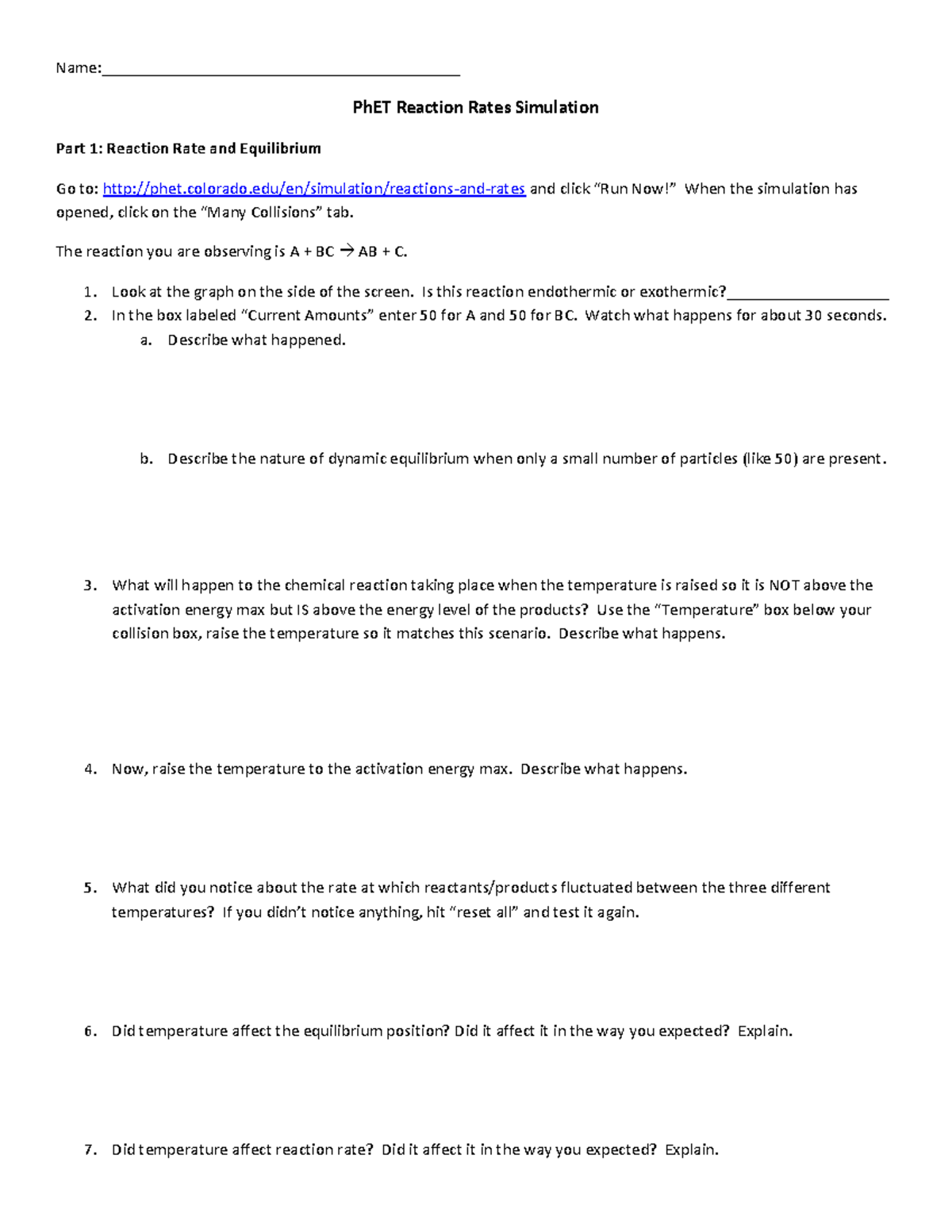 PhET Simulation: Reaction Rates & Equilibrium (Part 1 & 2) - Studocu