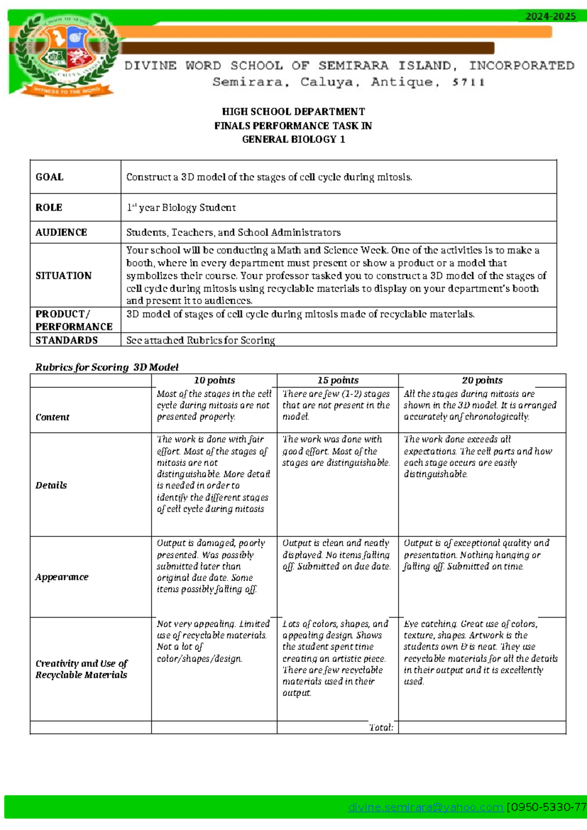 General Biology 1: 3D Model of Mitosis for Finals Performance Task ...