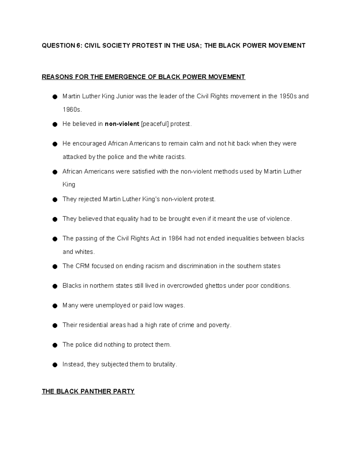 Black Power Movement Study Notes: Key Events and Leaders - Studocu