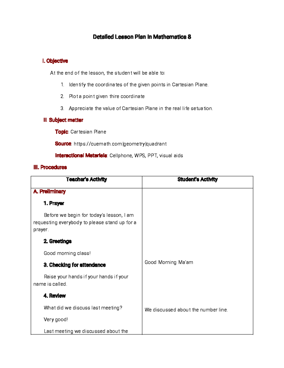 Lesson Plan for math - Detailed Lesson Plan in Mathematics 8 I ...