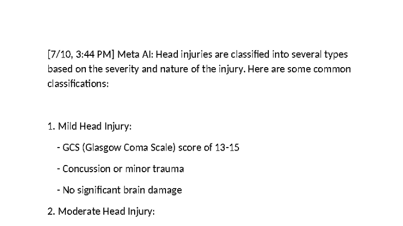 3:44 Head Injury Classifications and Management Overview - Studocu