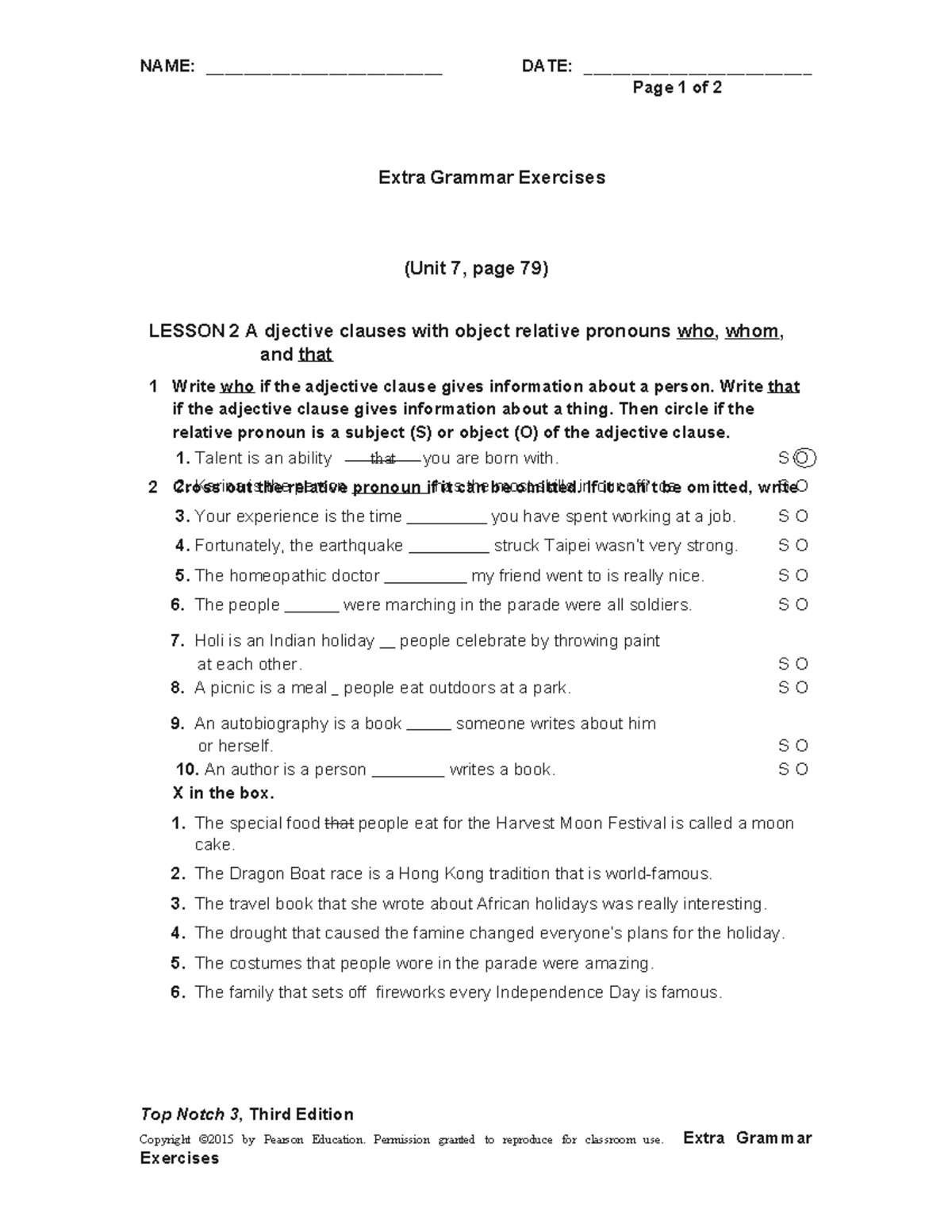 UNIT 7 - Lesson 2: Extra Grammar Exercises on Adjective Clauses - Studocu