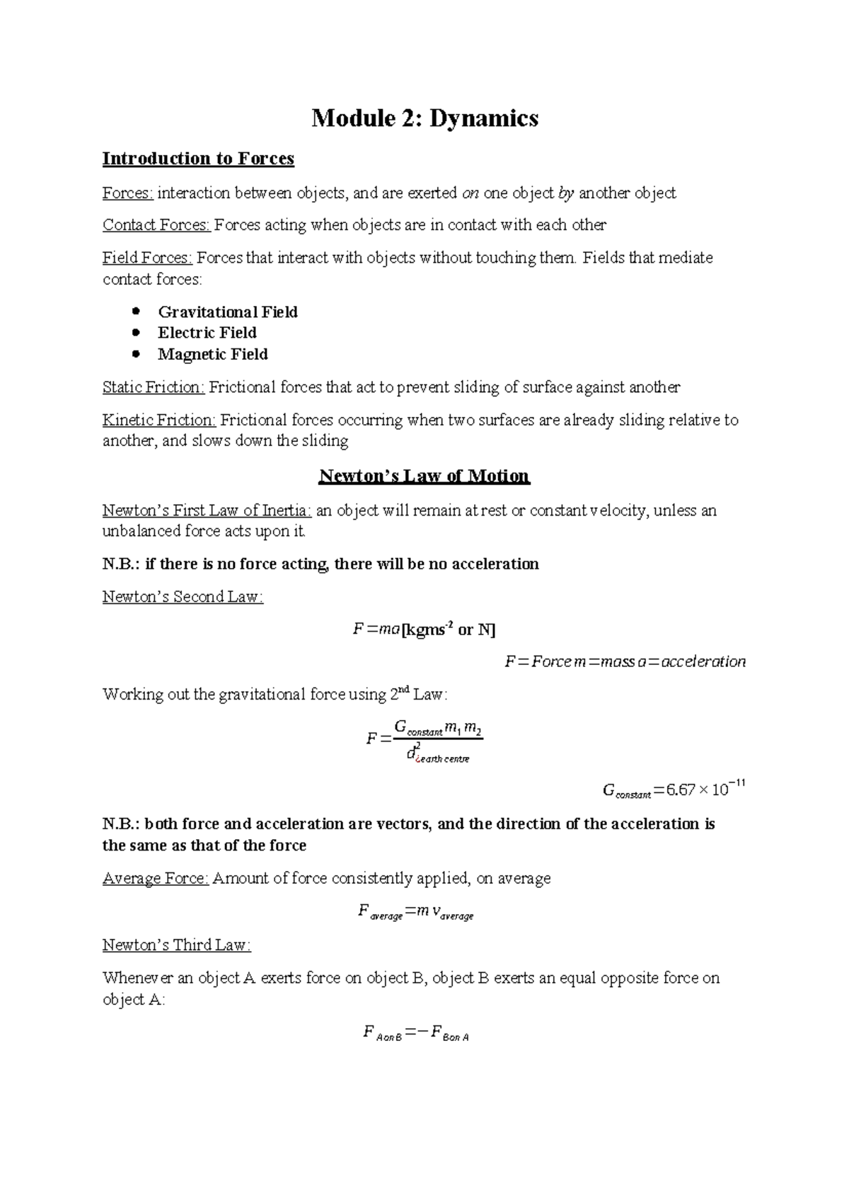 Physics Dynamics 2: Introduction to Forces and Motion Concepts - Studocu